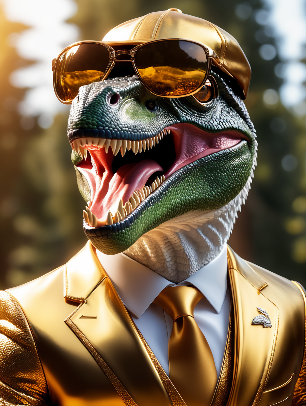 Premium Free ai Images | photorealistic muscular gangsta rex avatar cap wearing glasses wearing ...
