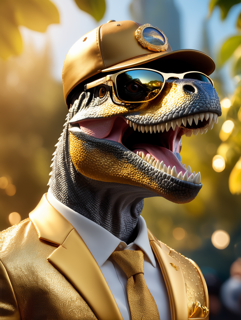 Premium Free ai Images | photorealistic muscular gangsta rex avatar cap wearing glasses wearing ...