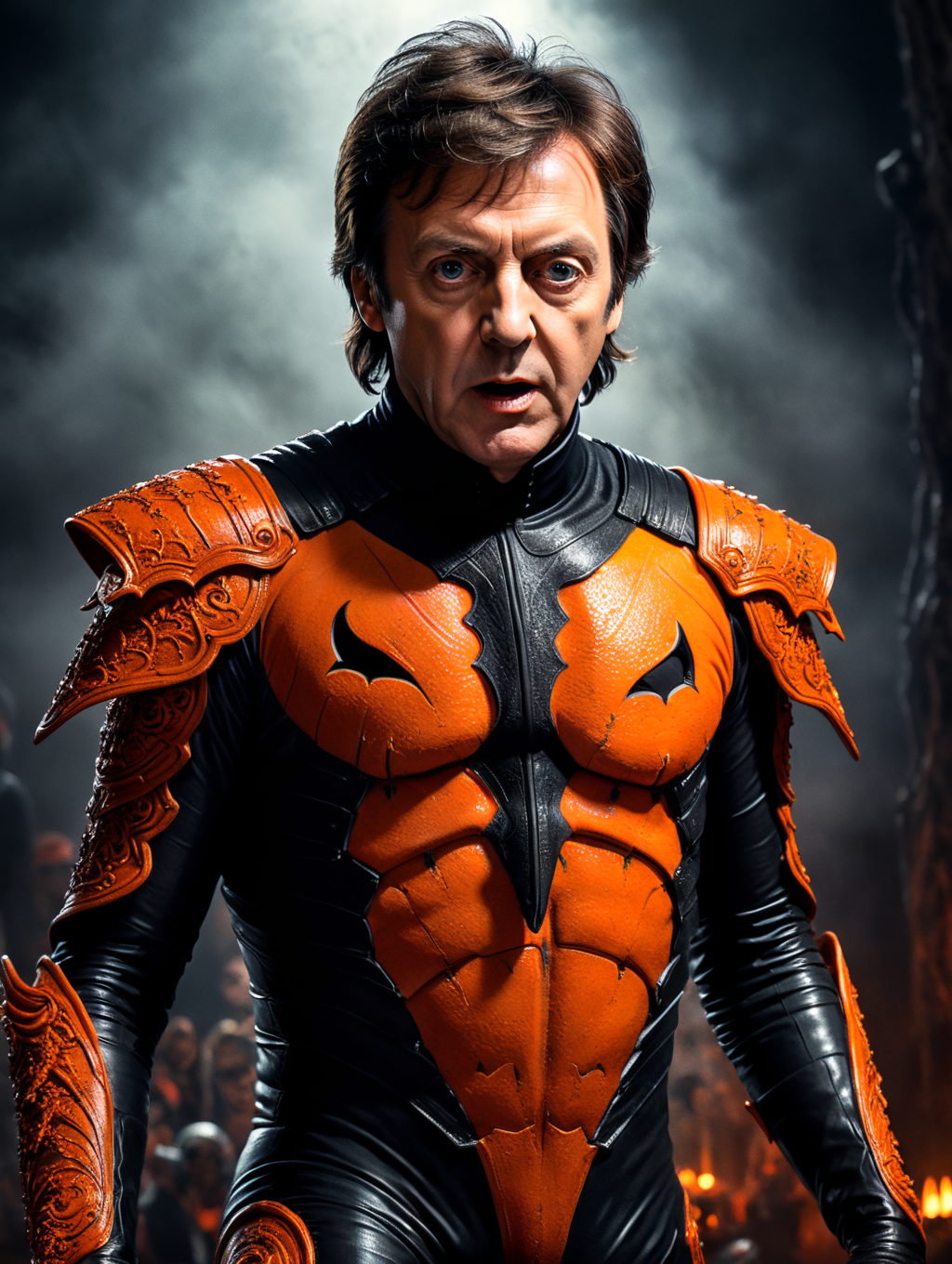Premium Free ai Images | photo of paul mccartney in scary orange and ...