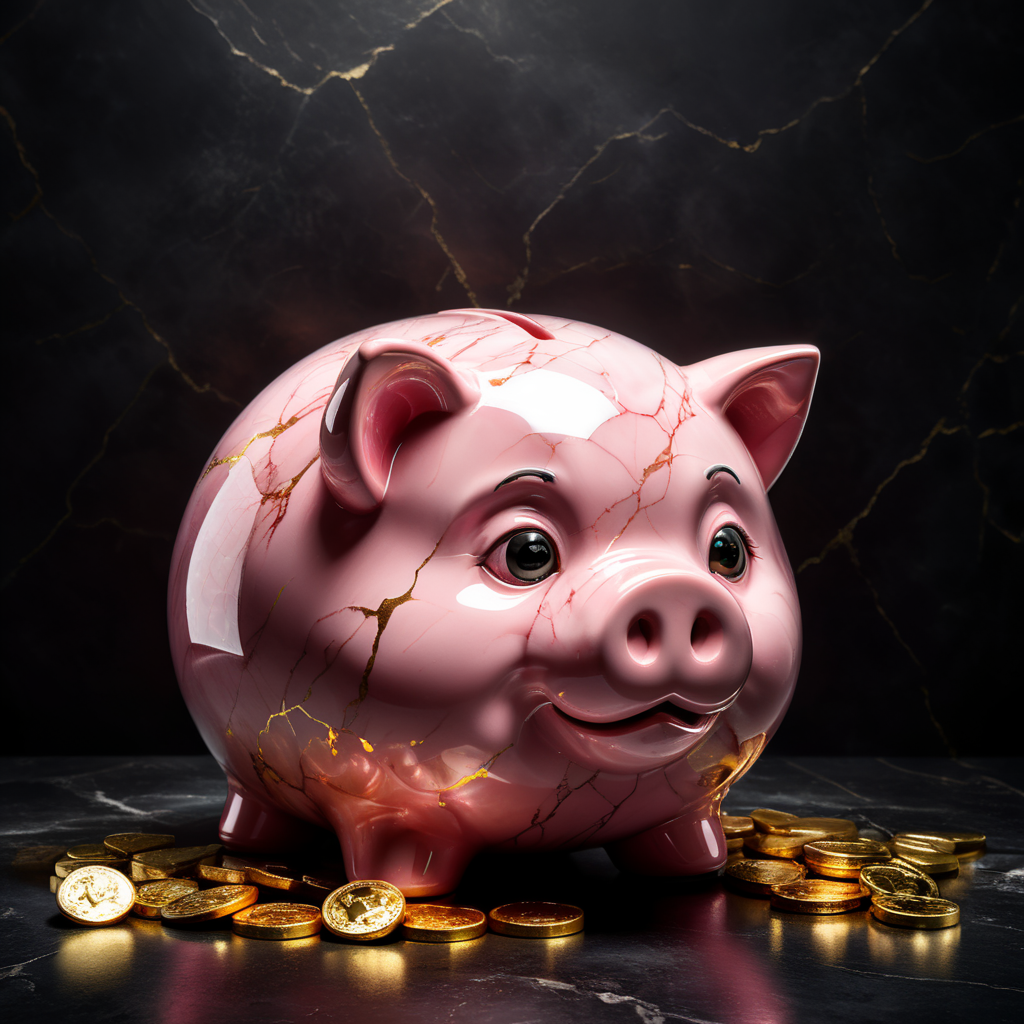 Premium Free ai Images | cracked pink marble piggy bank with gold ...
