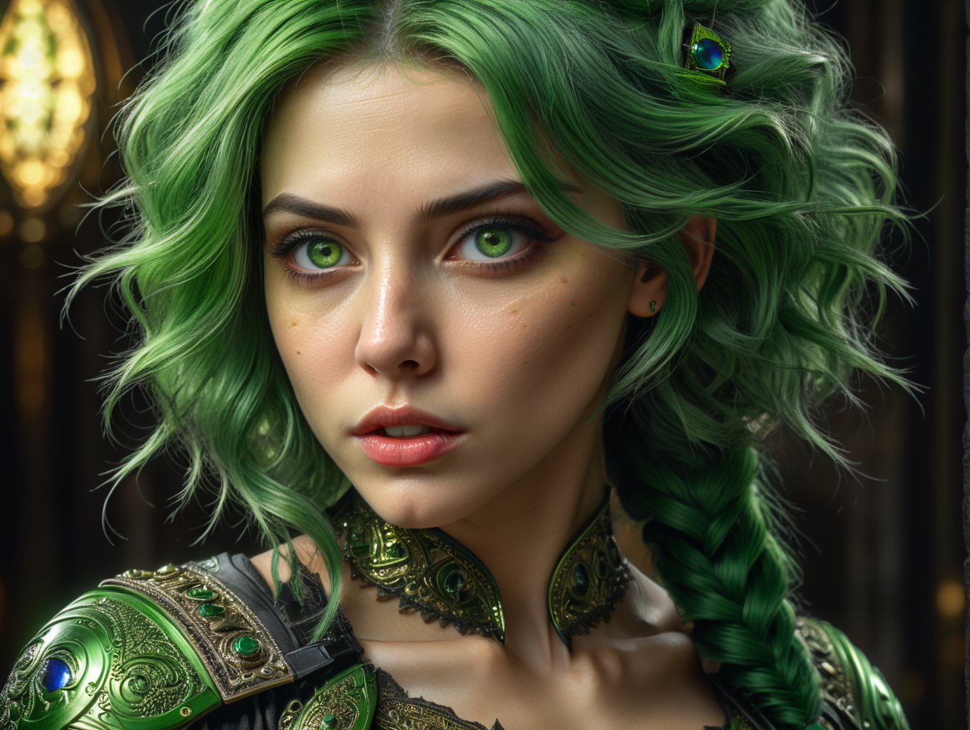 Premium Free ai Images | devuska zelenymi volosami zelenymi glazami sumassedsaa bez zadnego fona