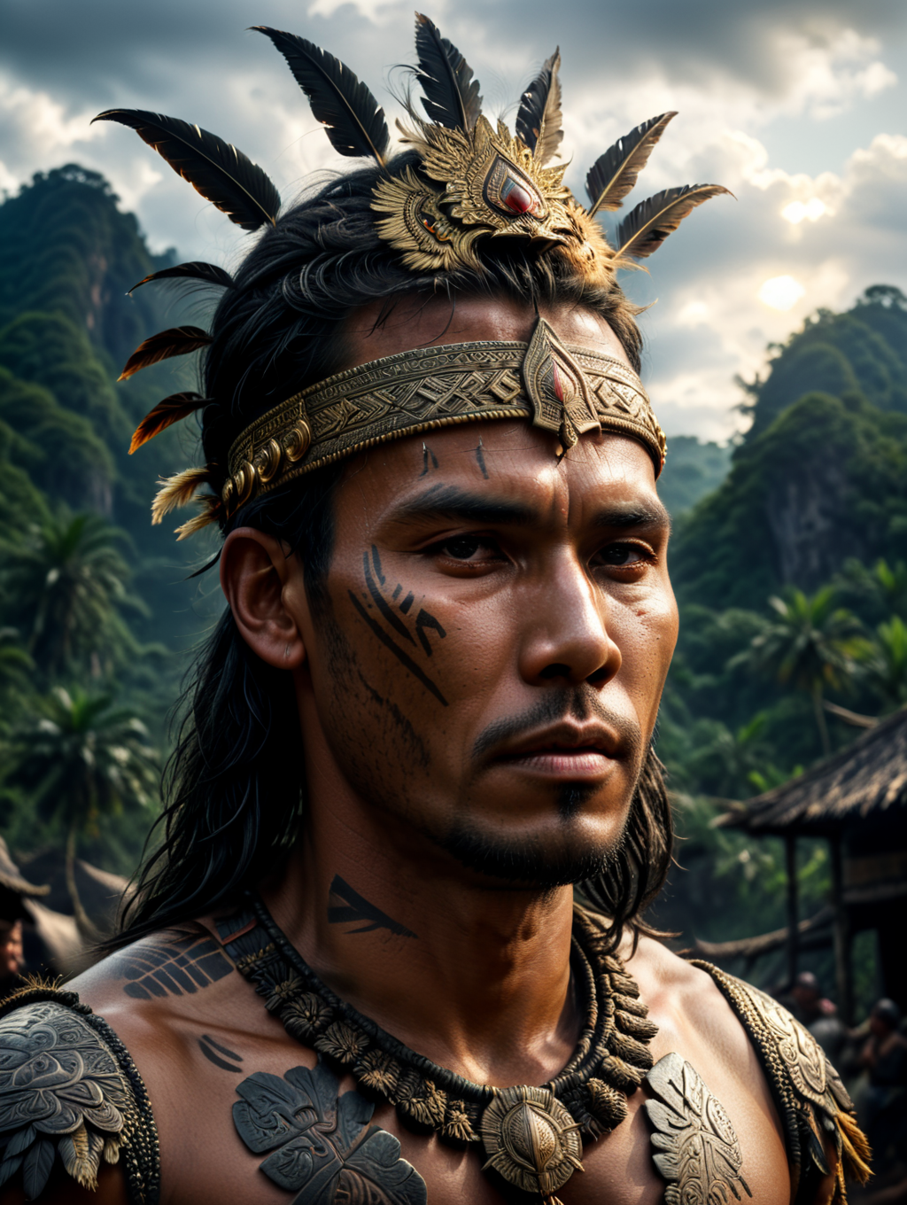 Premium Free ai Images | man dayak tribe cultural with dress ...