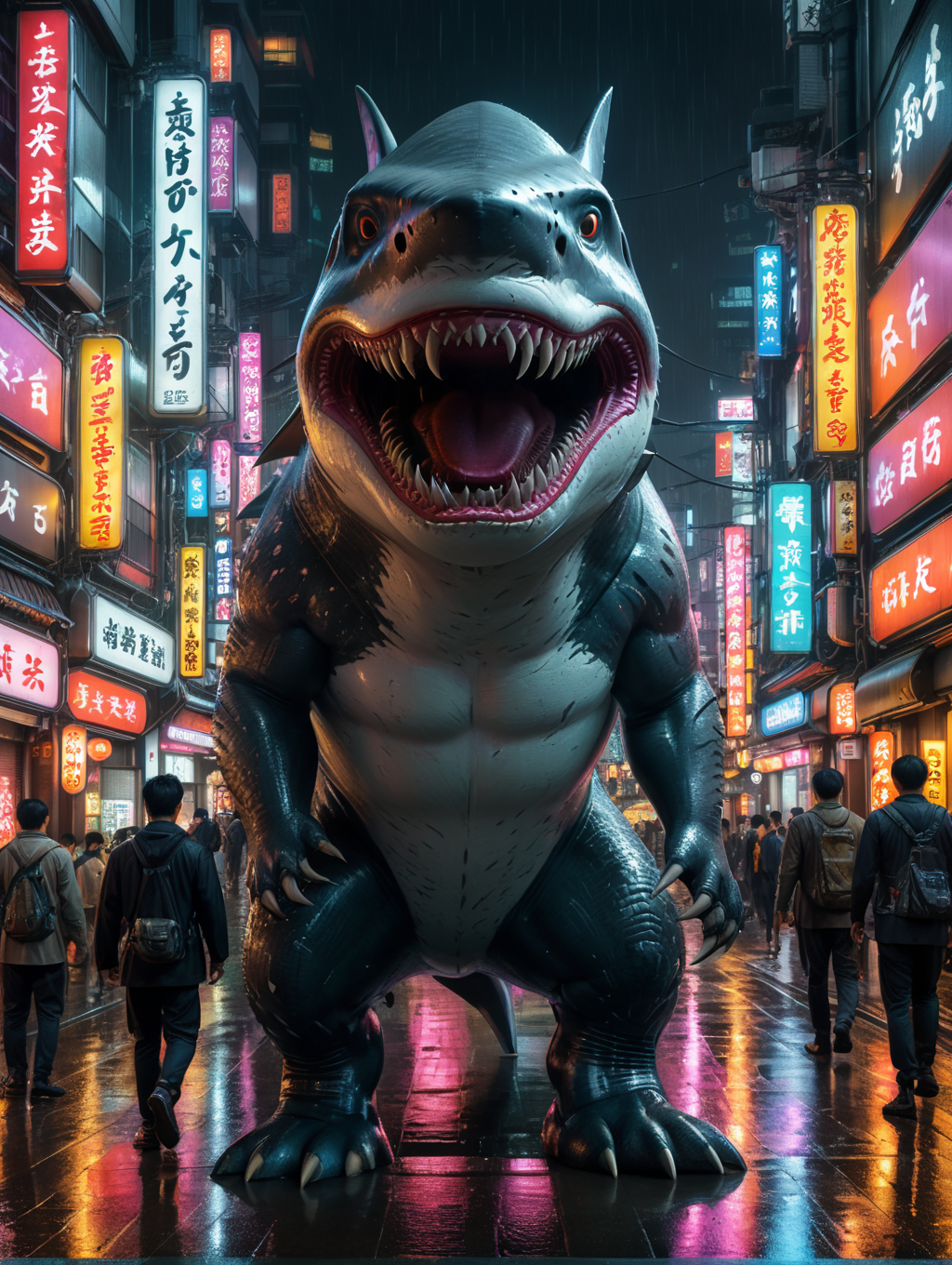 Premium Free ai Images | giant japanese shark translucent stories tall ...