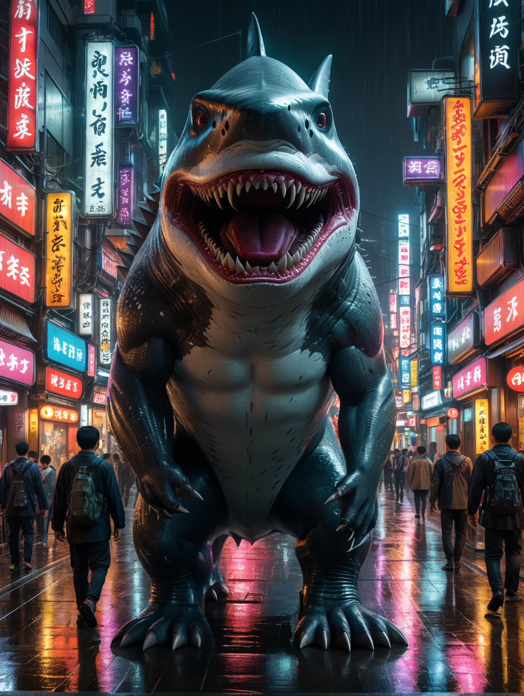 Premium Free ai Images | giant japanese shark translucent stories tall ...