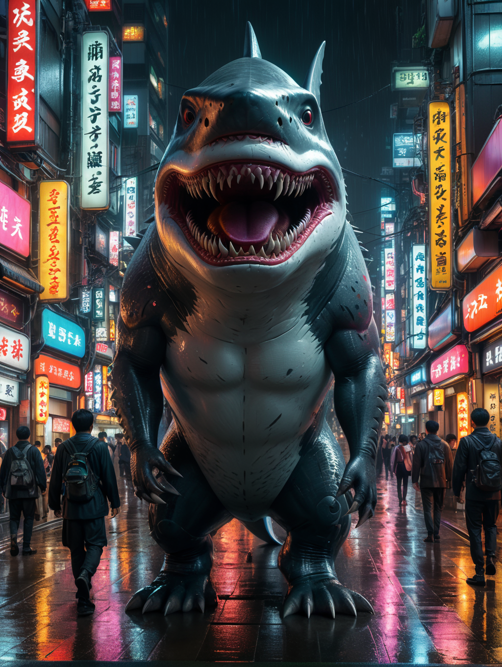 Premium Free ai Images | giant japanese shark translucent stories tall ...