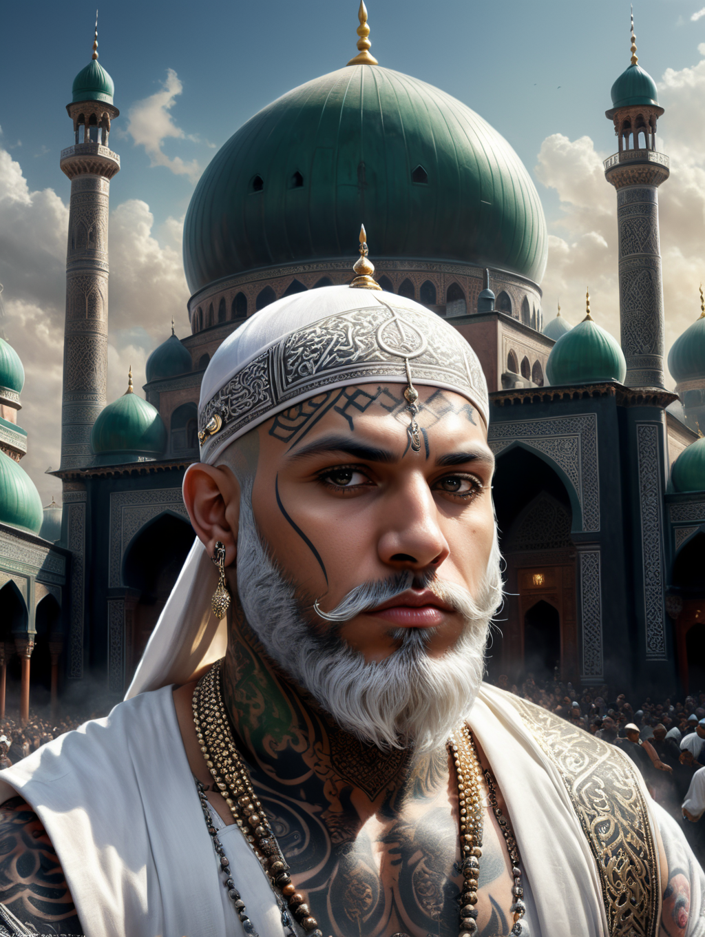 Premium Free ai Images | white persian rapper with face tattoo and big ...