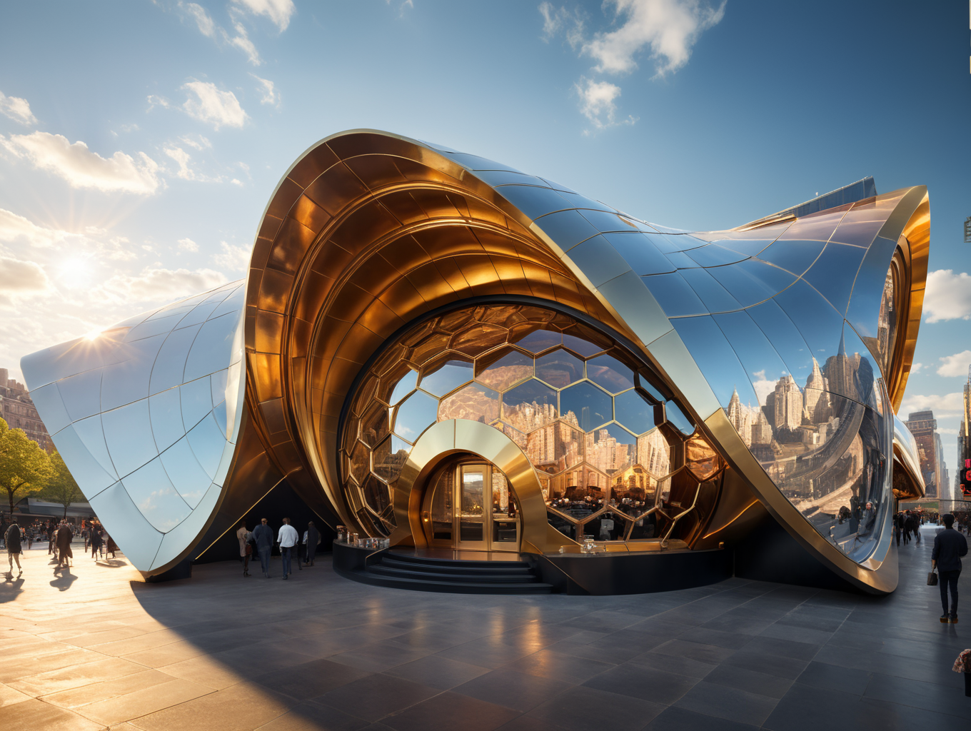 Premium Free ai Images | dream prompt the drone view gold palette hyper realistic futuristic ...