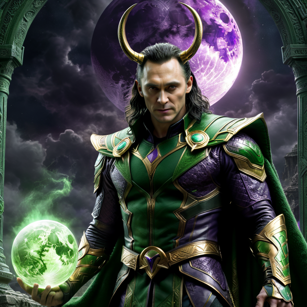 Premium Free ai Images | loki magician green magic purple moon god end ...