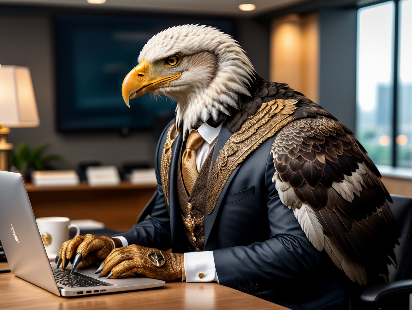 Premium Free ai Images | eagle in business suit working at laptop in ...