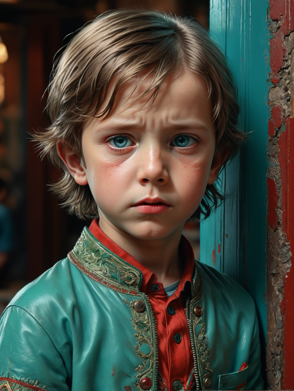 Premium Free ai Images | portrait of sad child half lenght wes anderson ...
