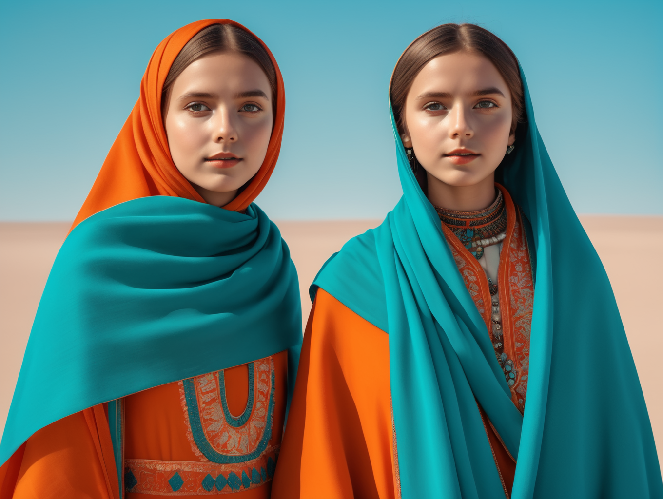 Premium Free ai Images | two young girls wearing shawls and plain ...