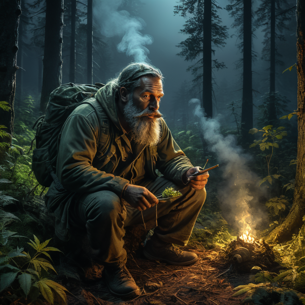 Premium Free ai Images | samo in forest smoking weed at night ...