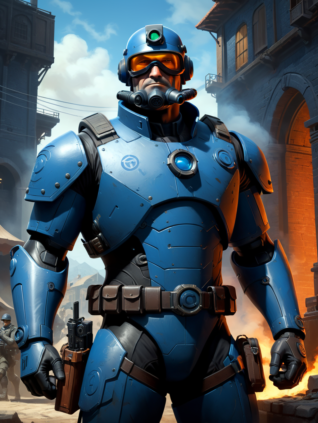 Premium Free ai Images | spy from team fortress in shadow behind blue sentry from team fortress