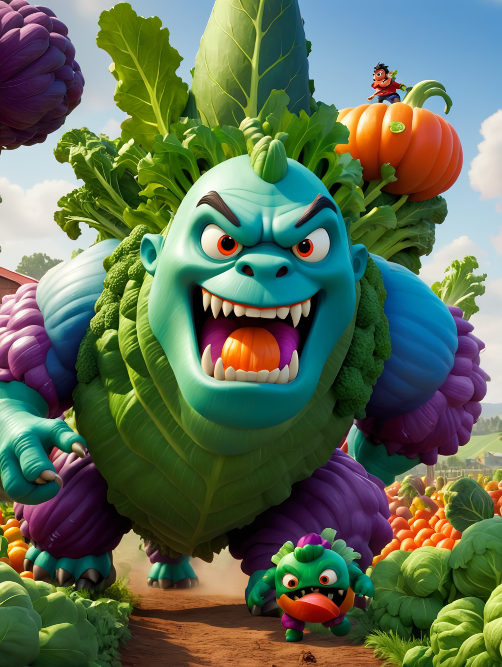 Premium Free ai Images | giant titan monster vegetables chasing humans ...