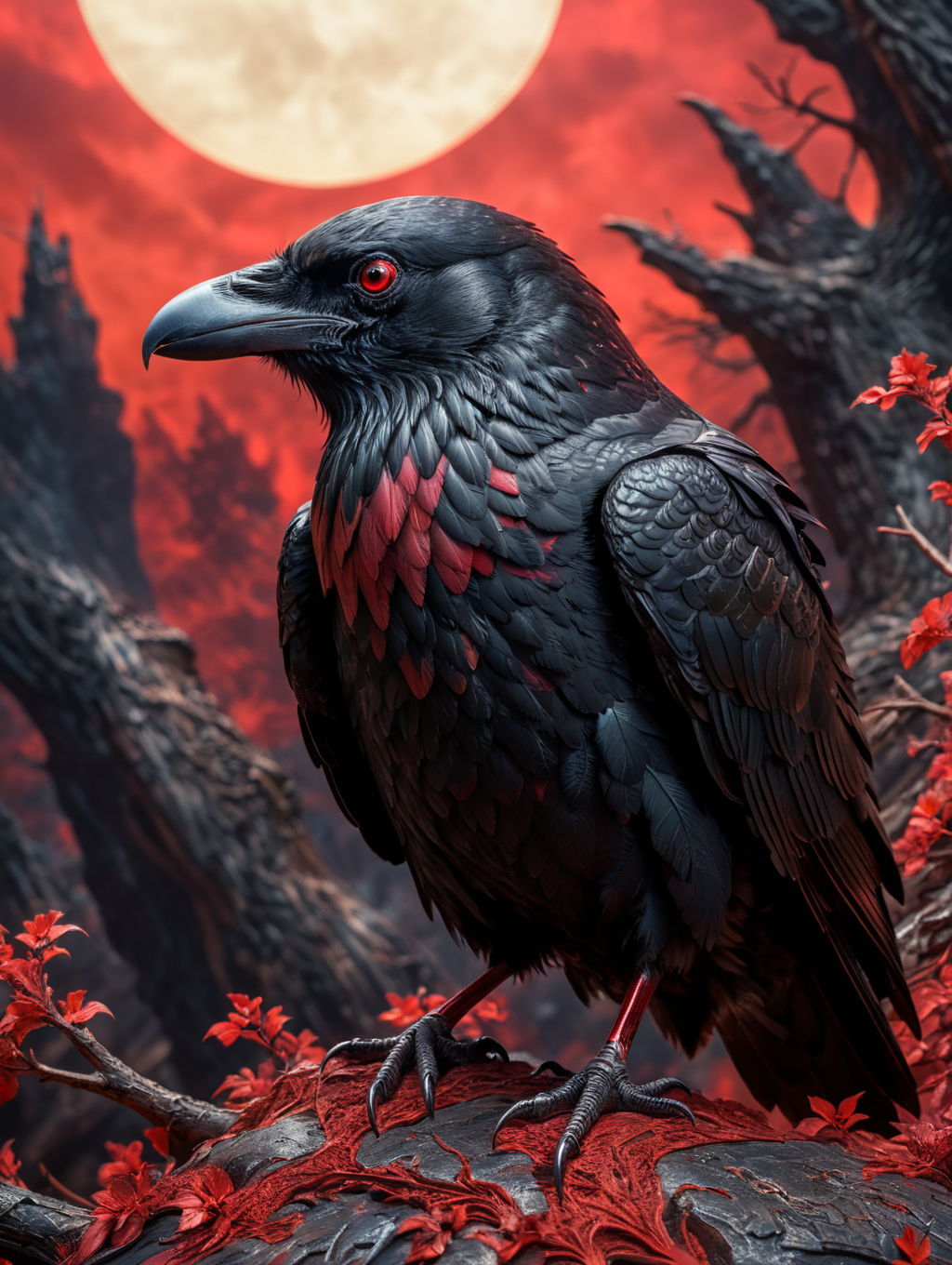 Premium Free ai Images | raven with red colors behind