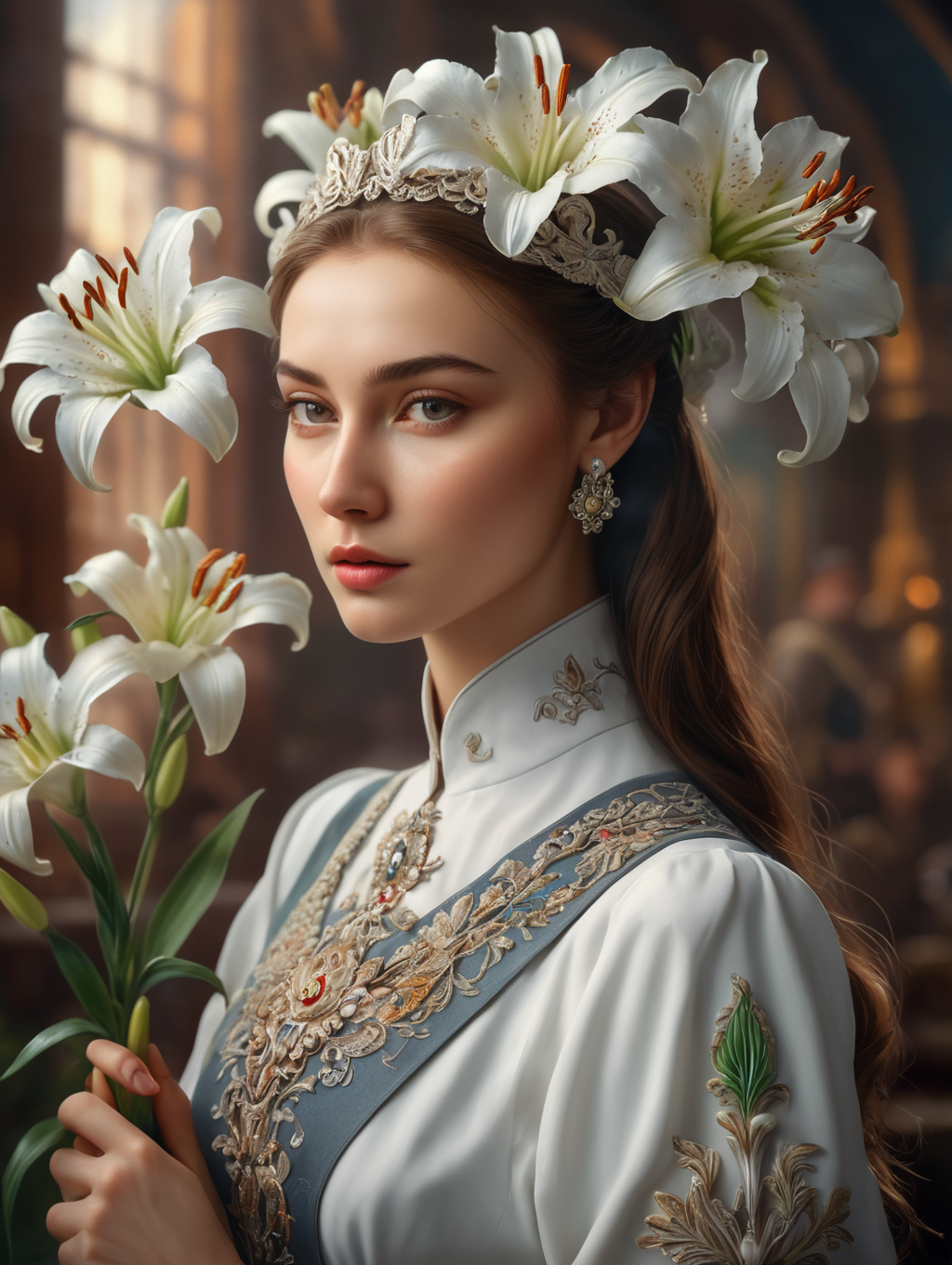 Premium Free ai Images | lydia vladimirovna litvyak white lily of ...