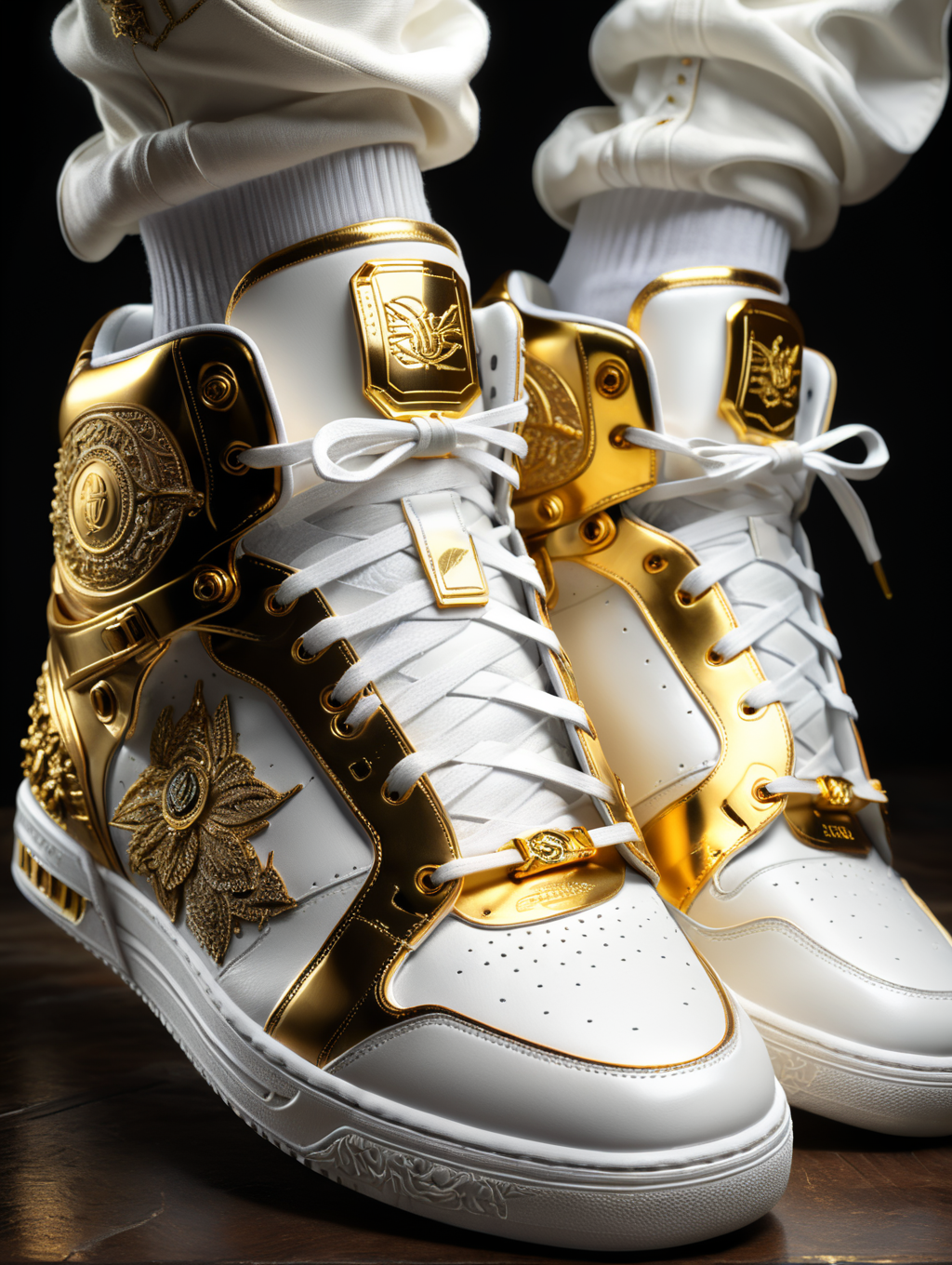 Premium Free ai Images | sneaker fashion white and gold divine sneakers ...