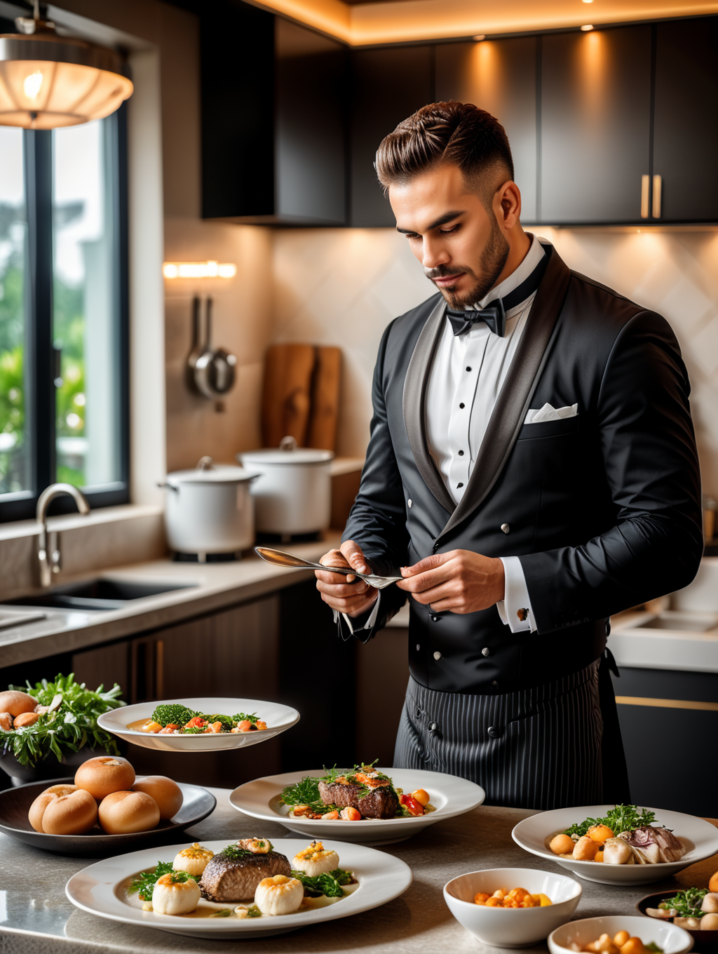 Premium Free ai Images | butler cooking in the kitchen