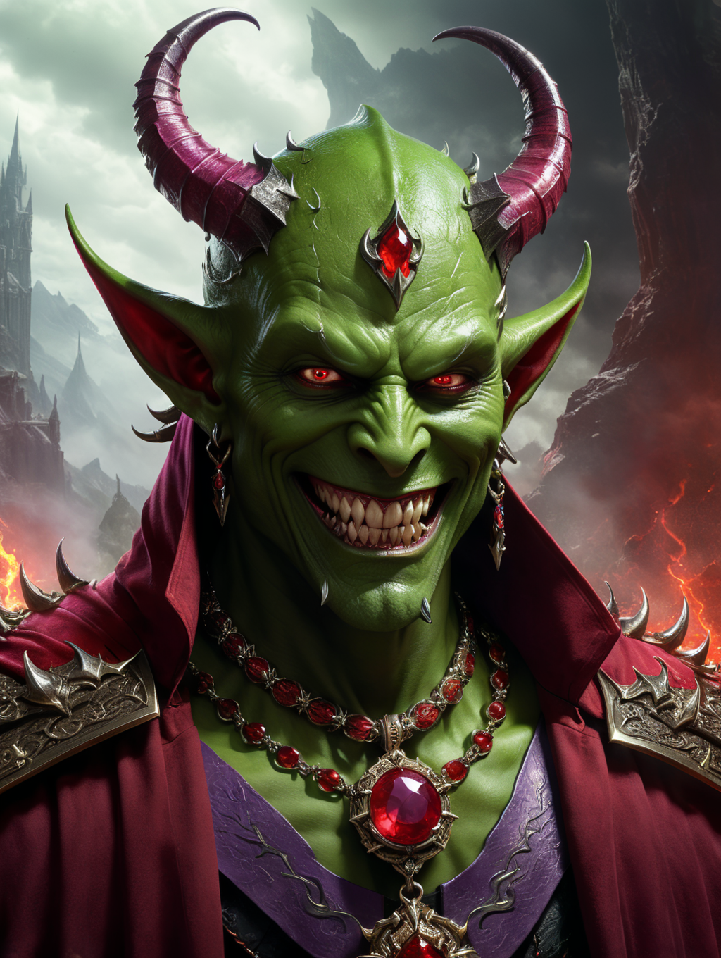 Premium Free ai Images | warlock tiefling devil horns purple eyes ...