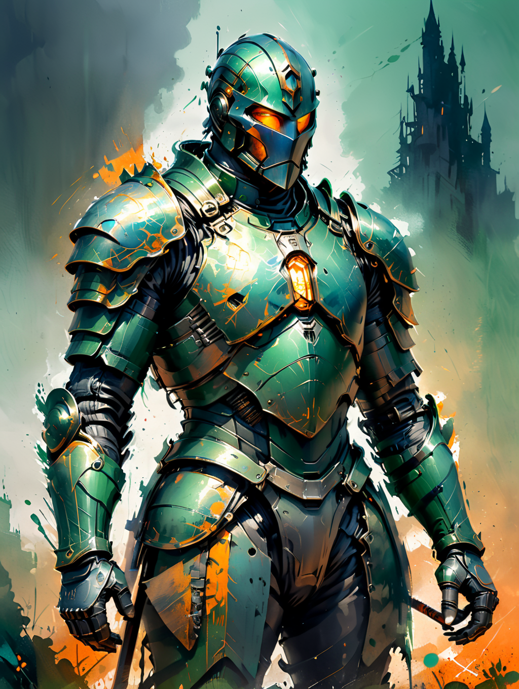 Premium Free ai Images | medieval knight iron green armor after the ...
