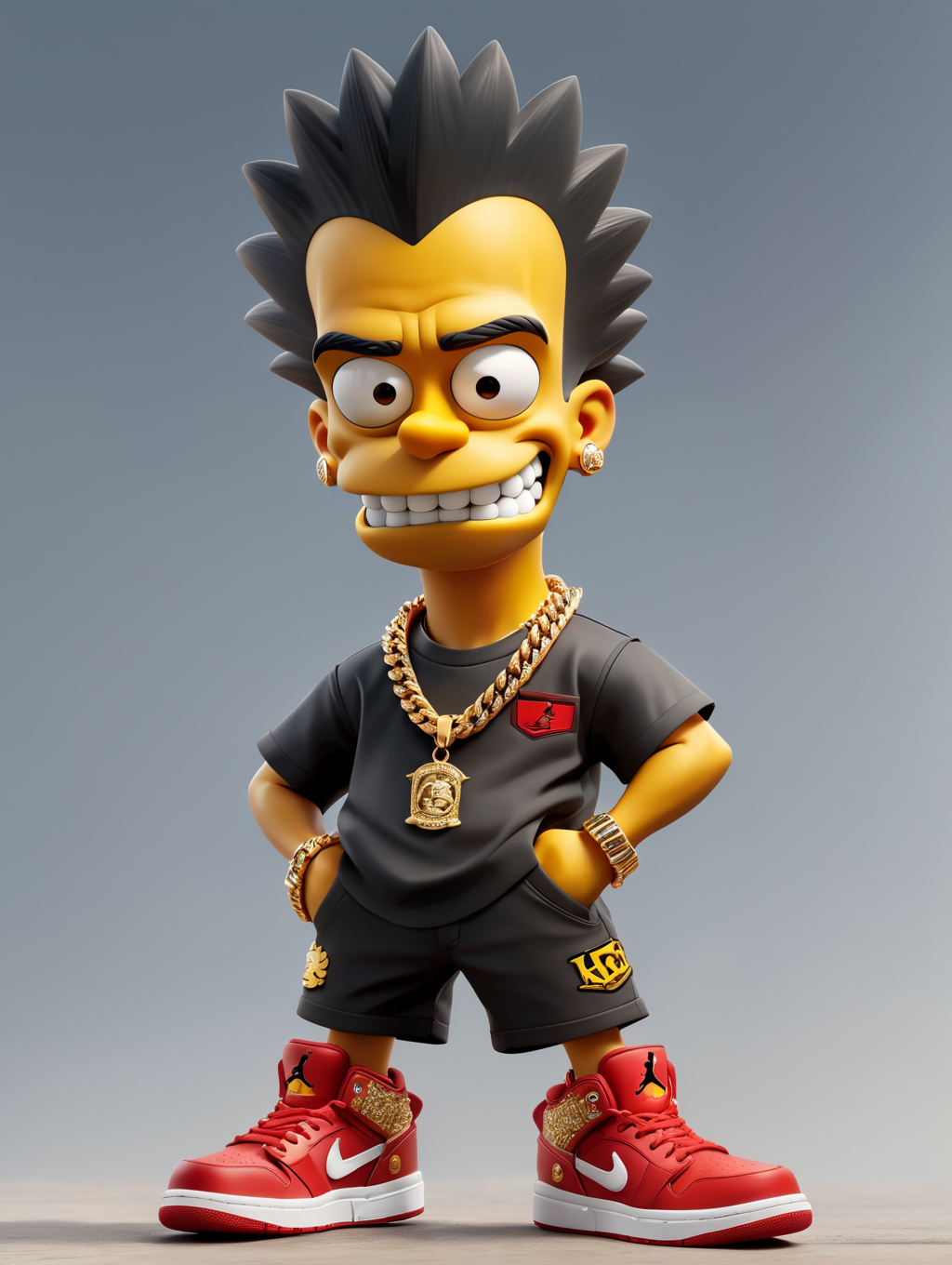Premium Free ai Images | thug bart simpson wearing gold chains gold ...