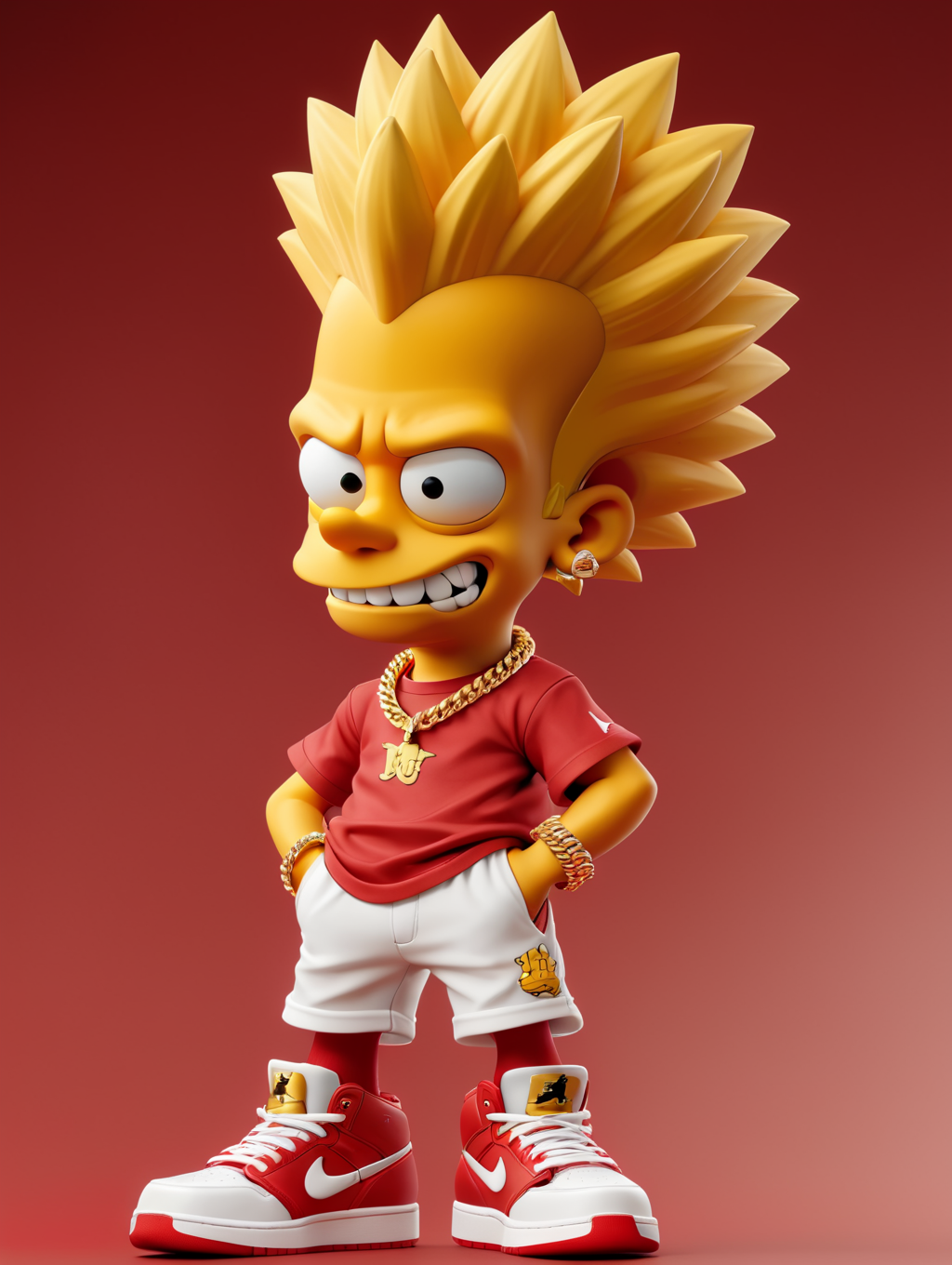 Premium Free ai Images | thug bart simpson wearing gold chains gold grill and new red and white ...