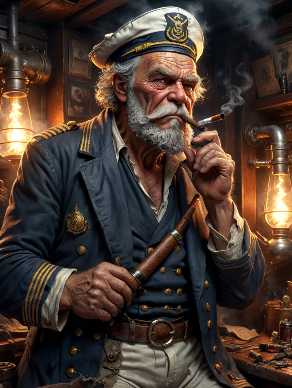 Premium Free ai Images | grumpy old sailor captain torn and tattered ...