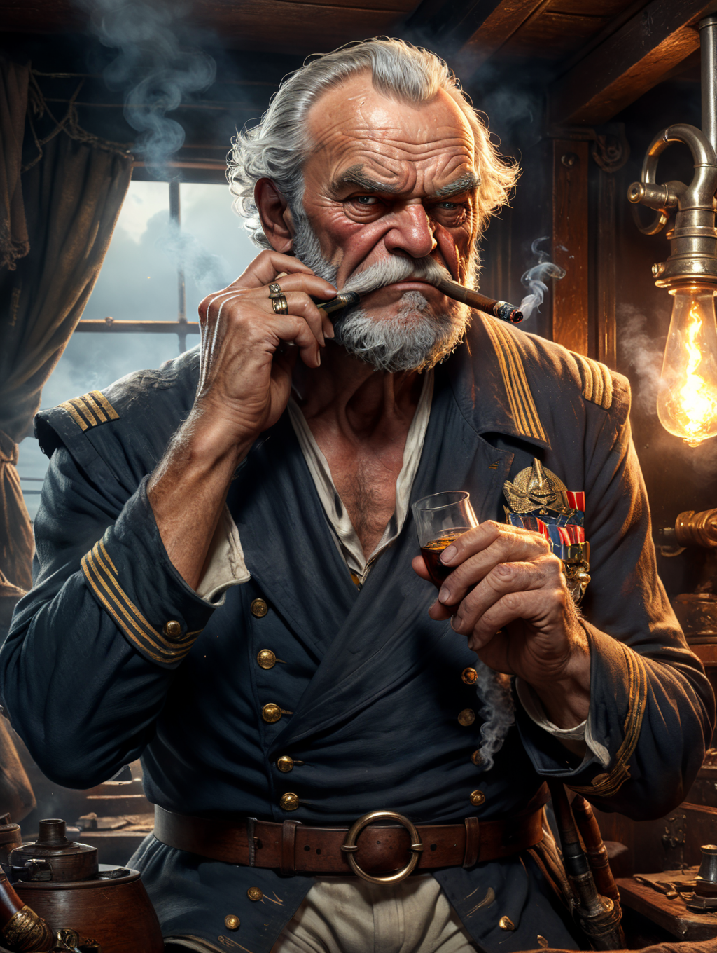 Premium Free ai Images | grumpy old sailor captain torn and tattered ...