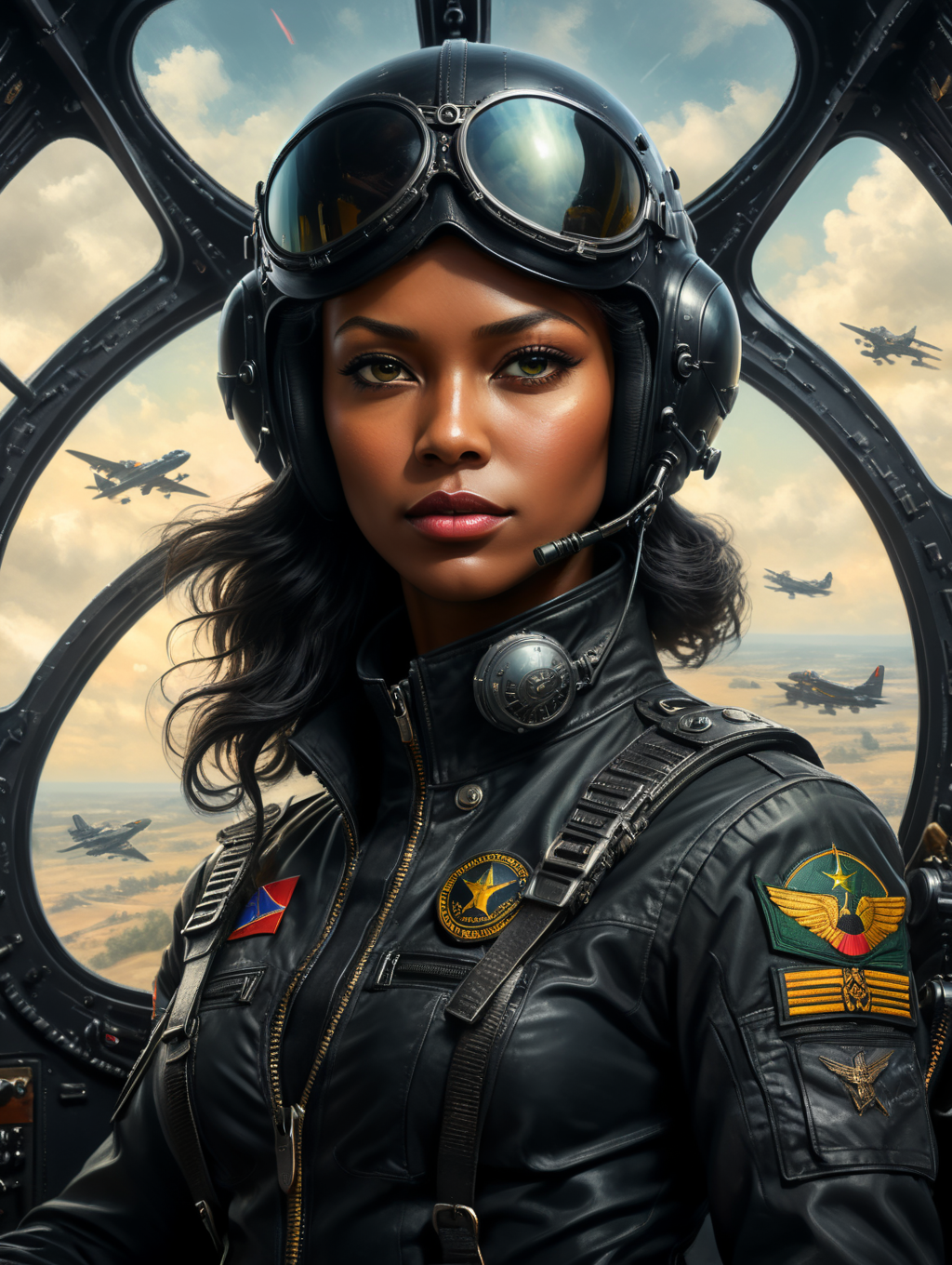 Premium Free ai Images | black aviatrix in black pilot uniform