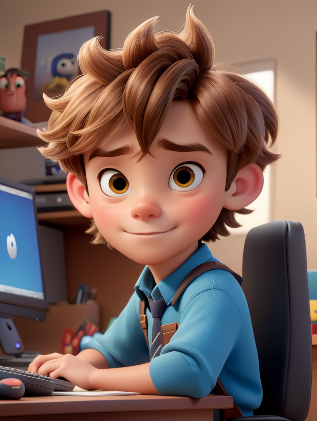 Premium Free ai Images | boy disney pixar style light brown hair in ...