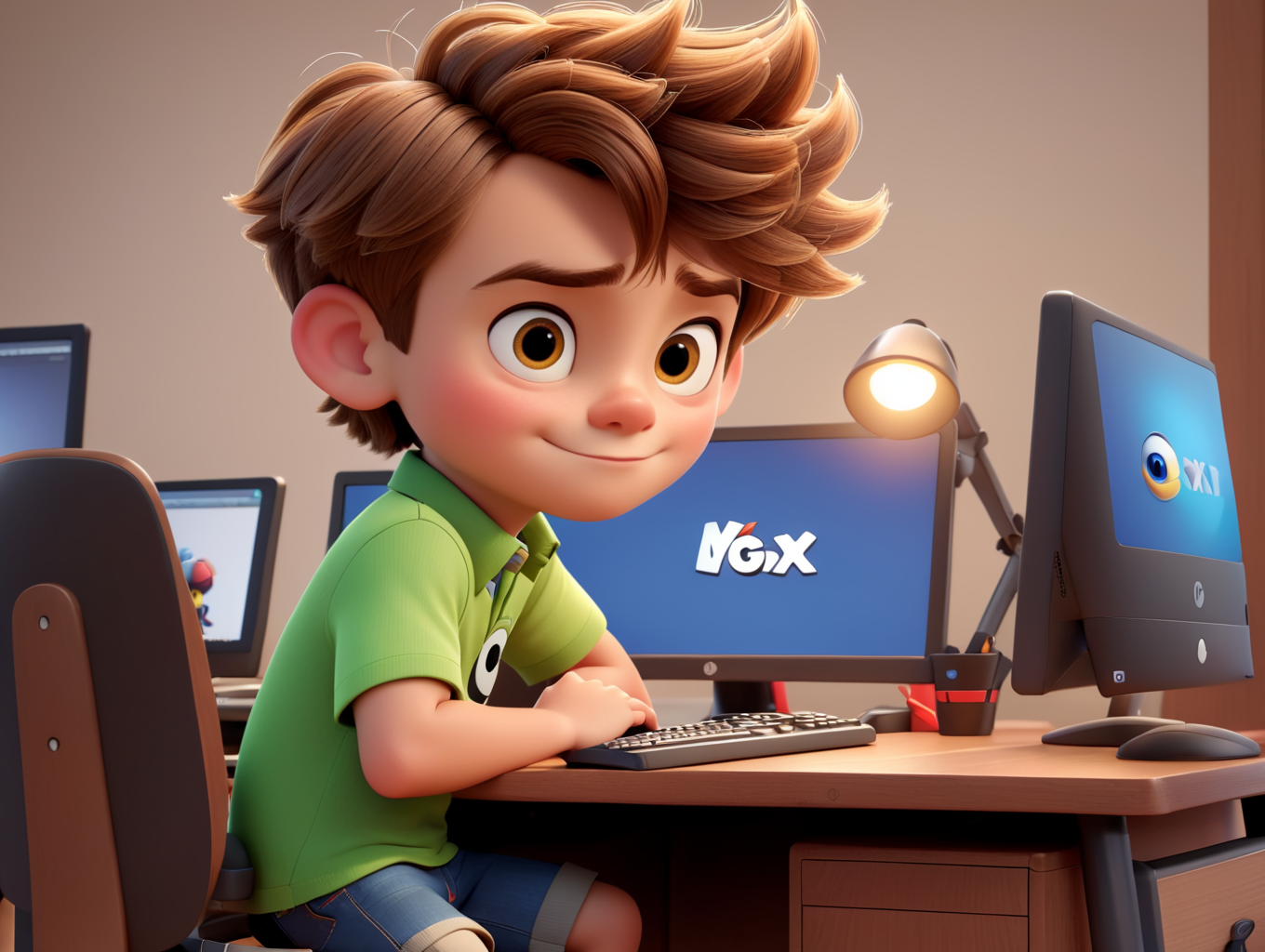 Premium Free ai Images | boy disney pixar style light brown hair in ...