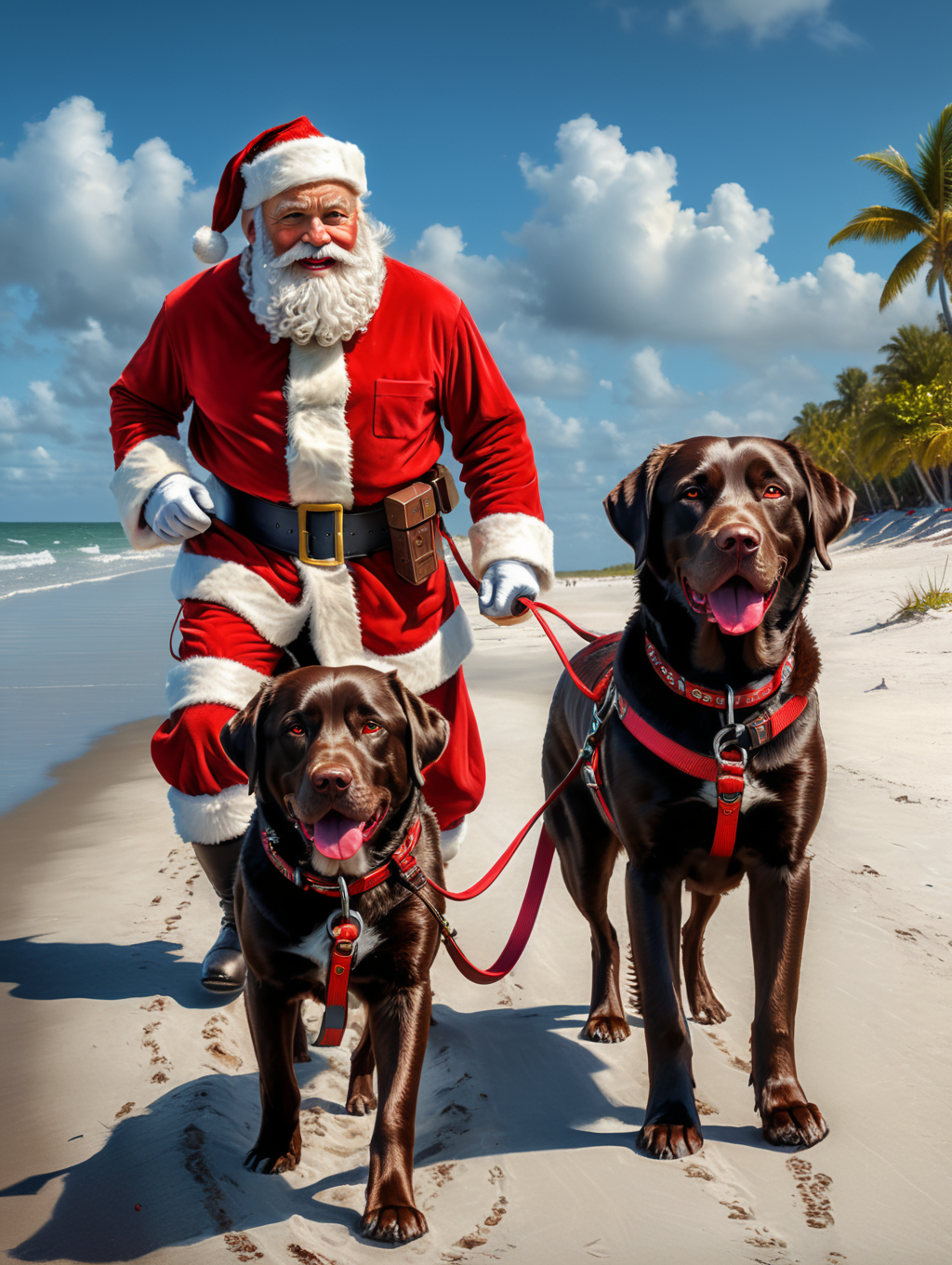 Premium Free ai Images | santa claus walking chocolate labrador dog ...