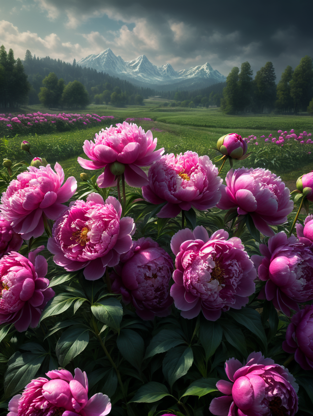 Premium Free ai Images | pink peonies field