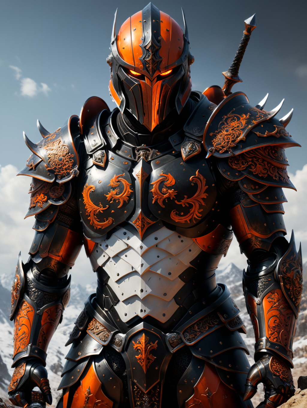 Premium Free ai Images | make the armour white and black and orange