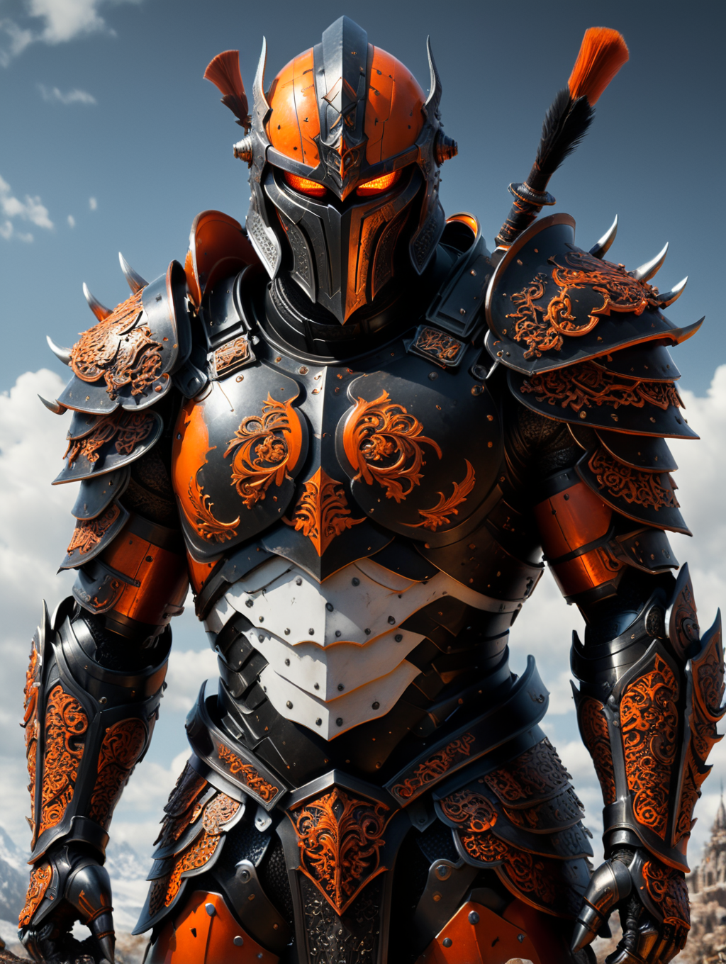 Premium Free ai Images | make the armour white and black and orange