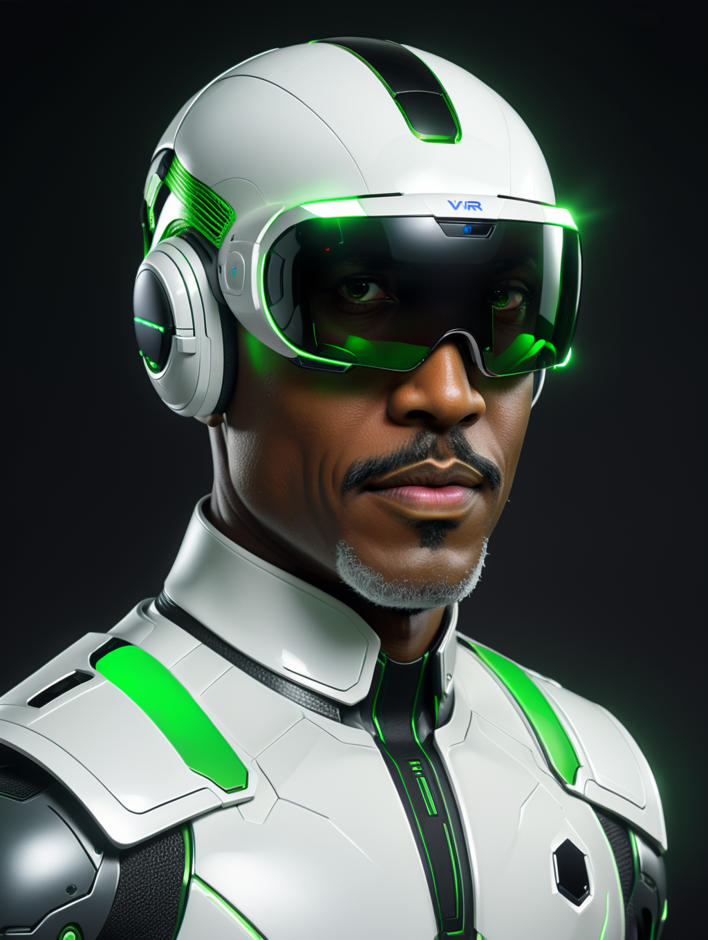 Premium Free ai Images | bald black man wearing white psvr headset on ...