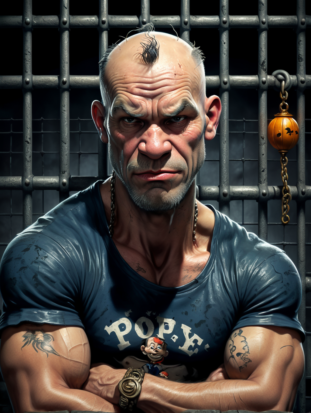 Premium Free ai Images | sad man in jail with popeye shirt disney pixar ...