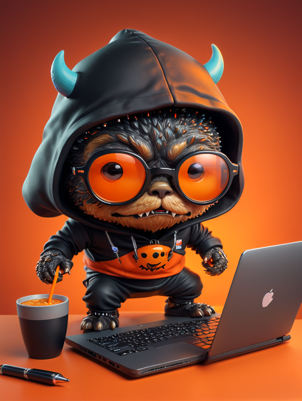 Premium Free ai Images | mascot monster typing laptop cute mascot ...