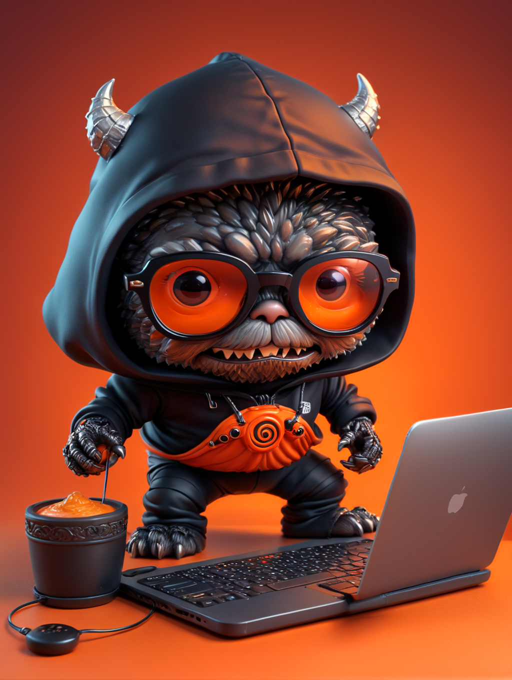 Premium Free ai Images | mascot monster typing laptop cute mascot ...