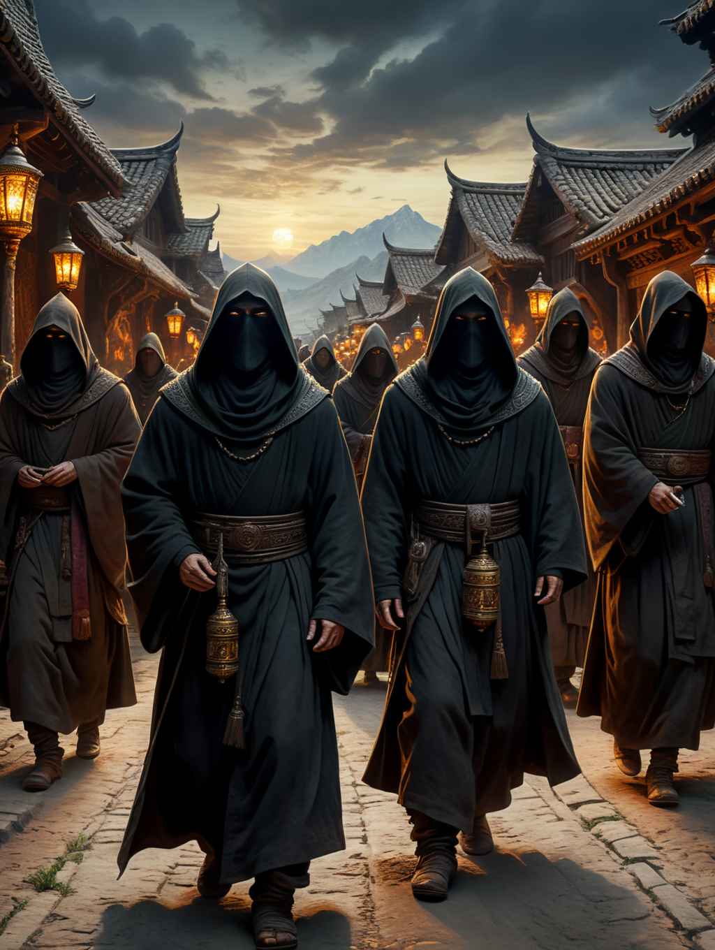 Premium Free ai Images | procession of western monks wearing dark ...