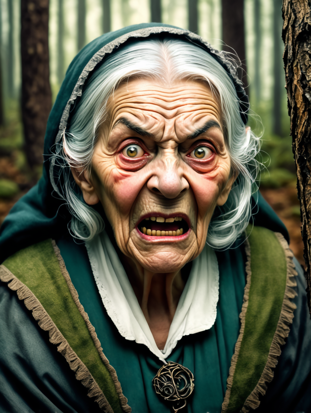 Premium Free ai Images | an ugly scary old woman in the woods fairy ...