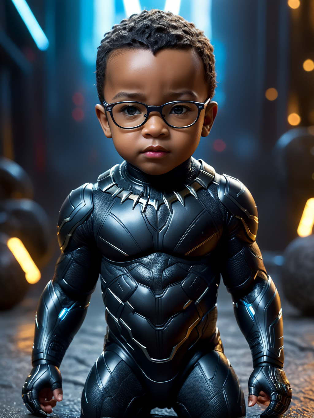 Premium Free ai Images | baby version of black panther marvel with ...