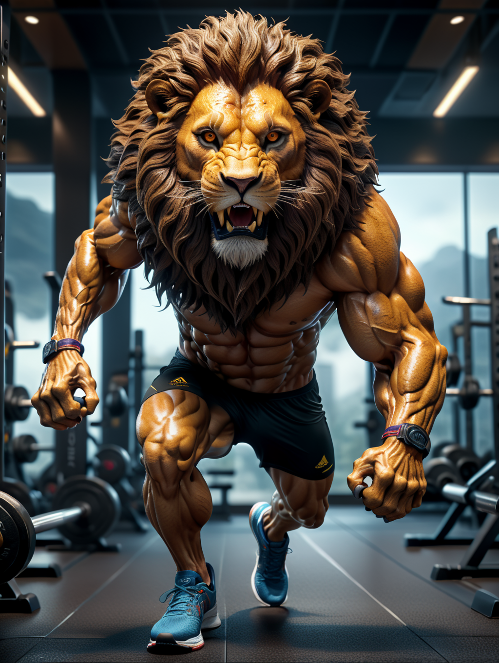 Premium Free ai Images | realistic lion man unreal engine render full ...