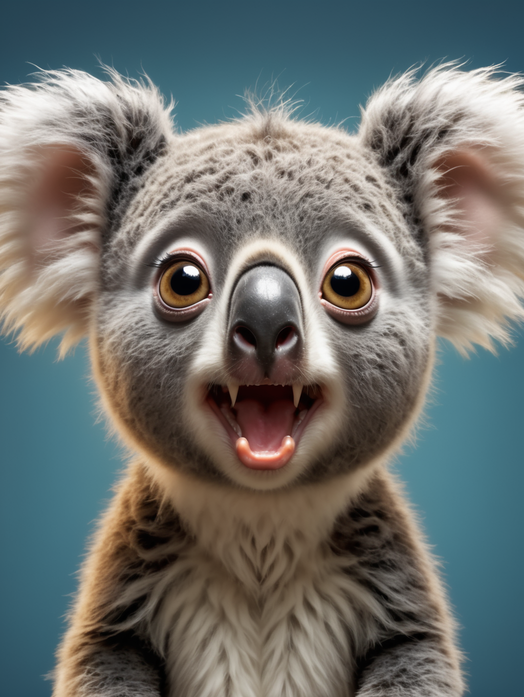 Premium Free ai Images | caricature of hairy baby koala bear large eyes ...