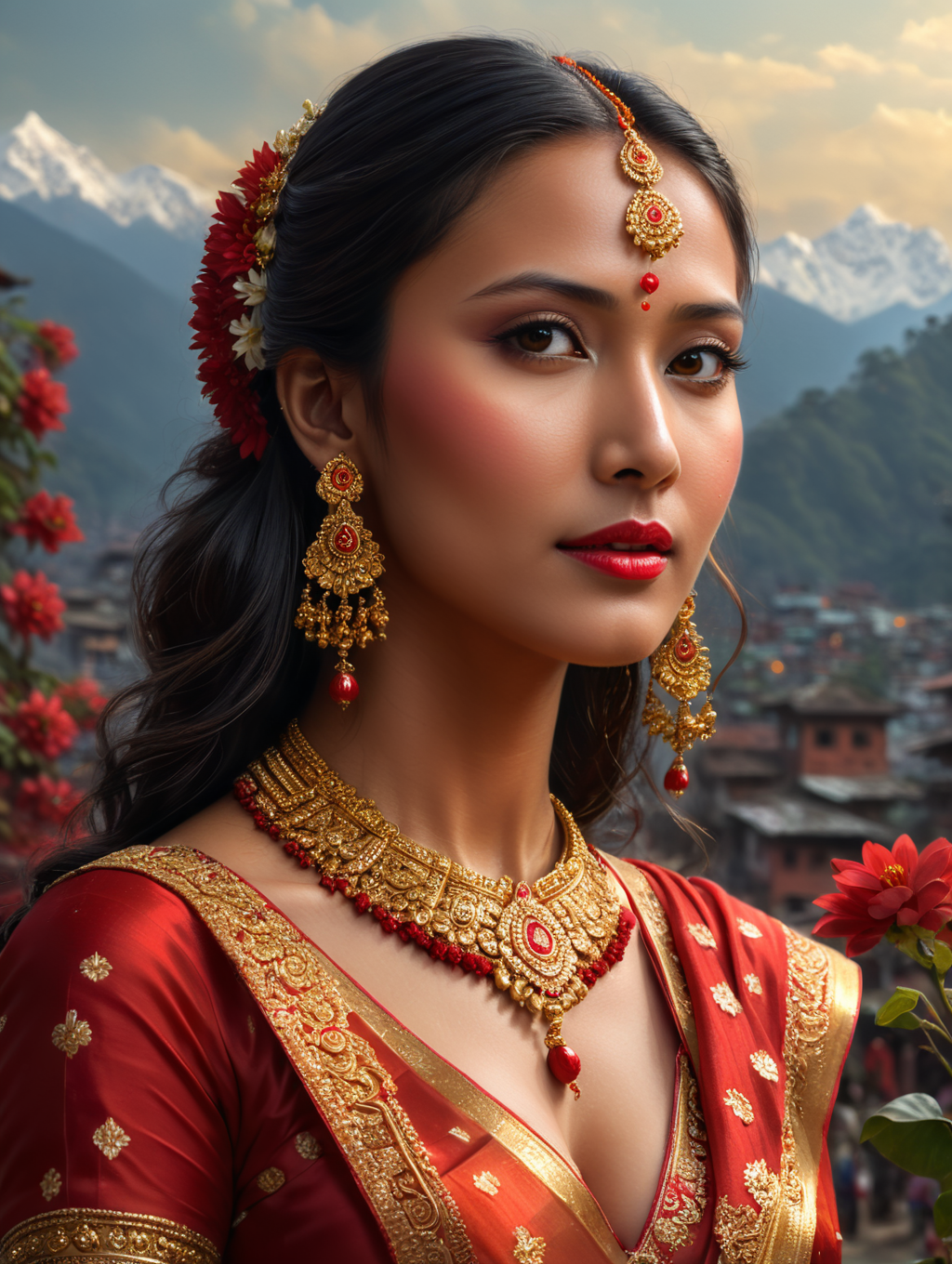 Premium Free ai Images | nepali girl in her wedding wearing gold ...