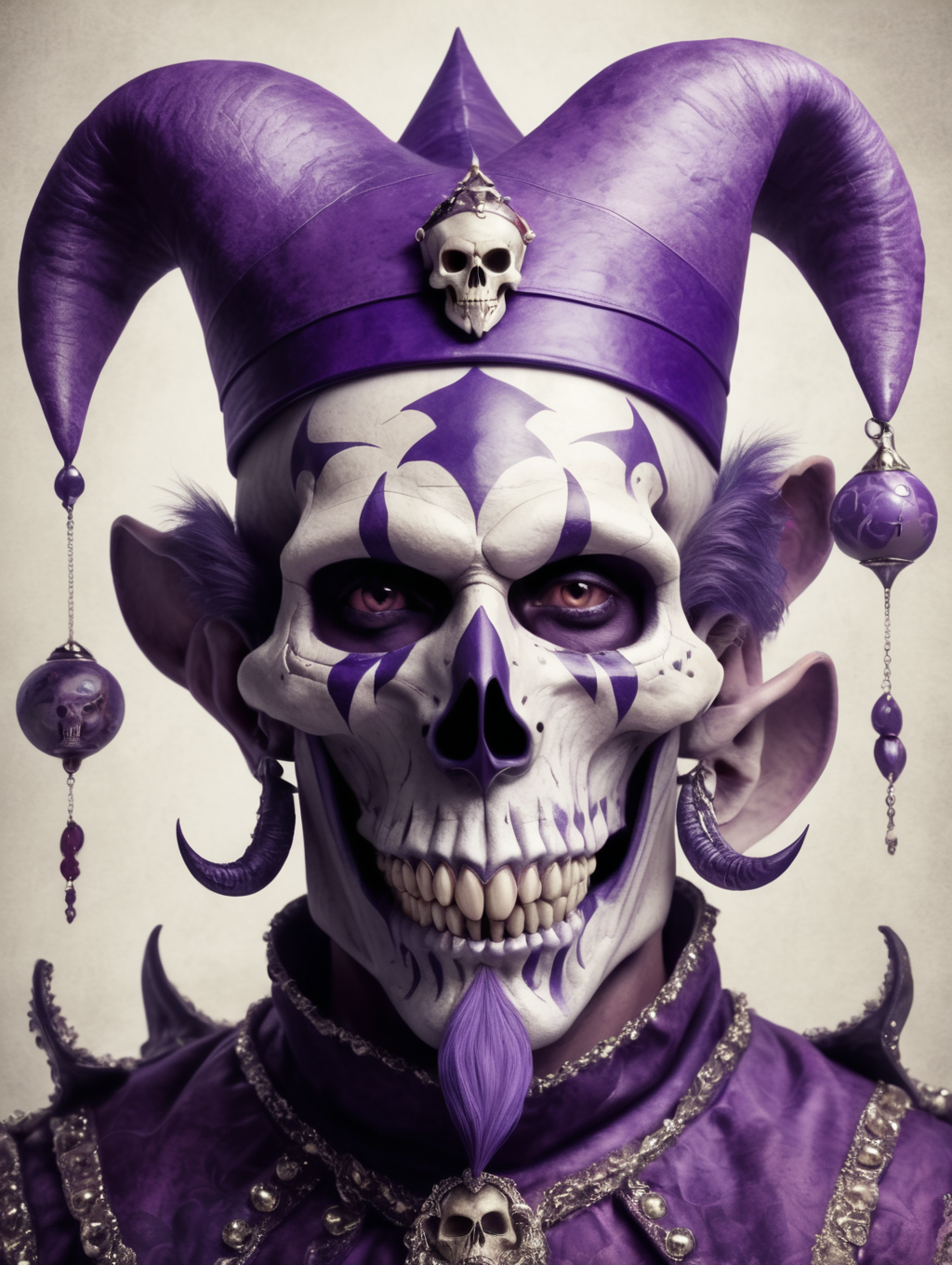 Premium Free ai Images | jester in purple motley with skull for head