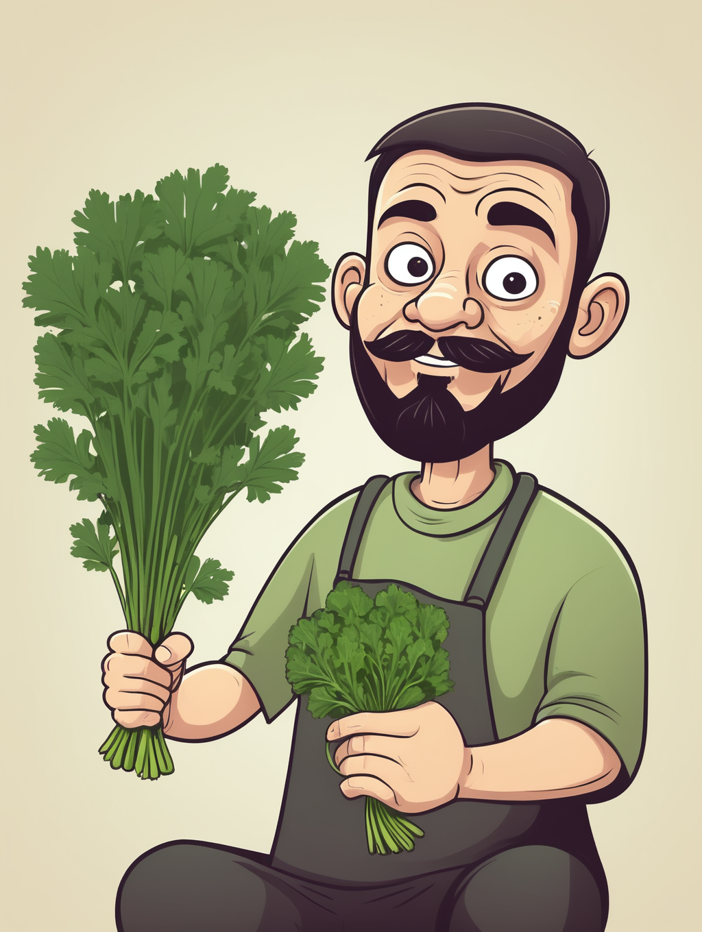 Premium Free ai Images | ugly man with parsley in his hand cartoon style