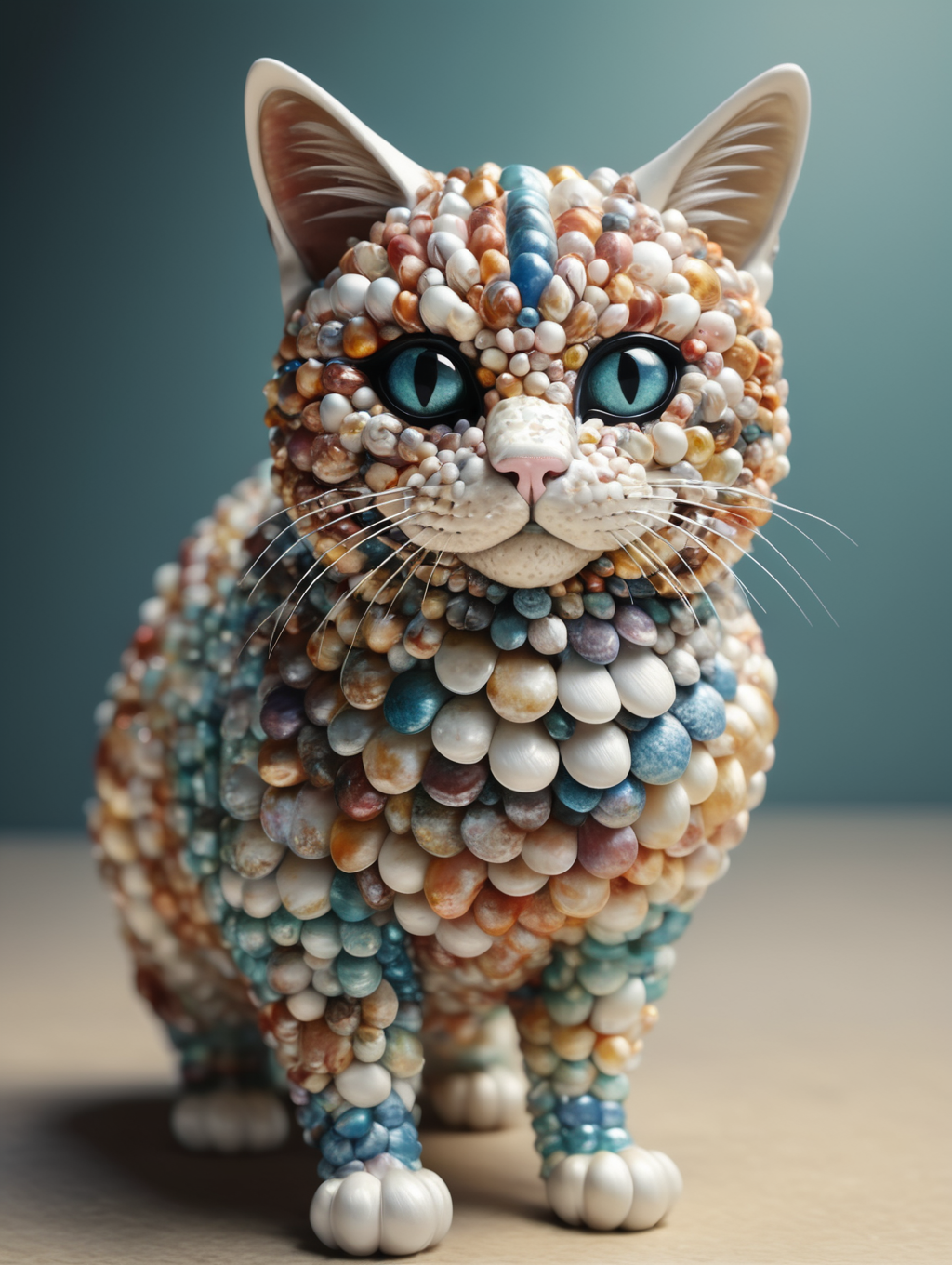 Premium Free ai Images | cat made of small shells in various colors ...