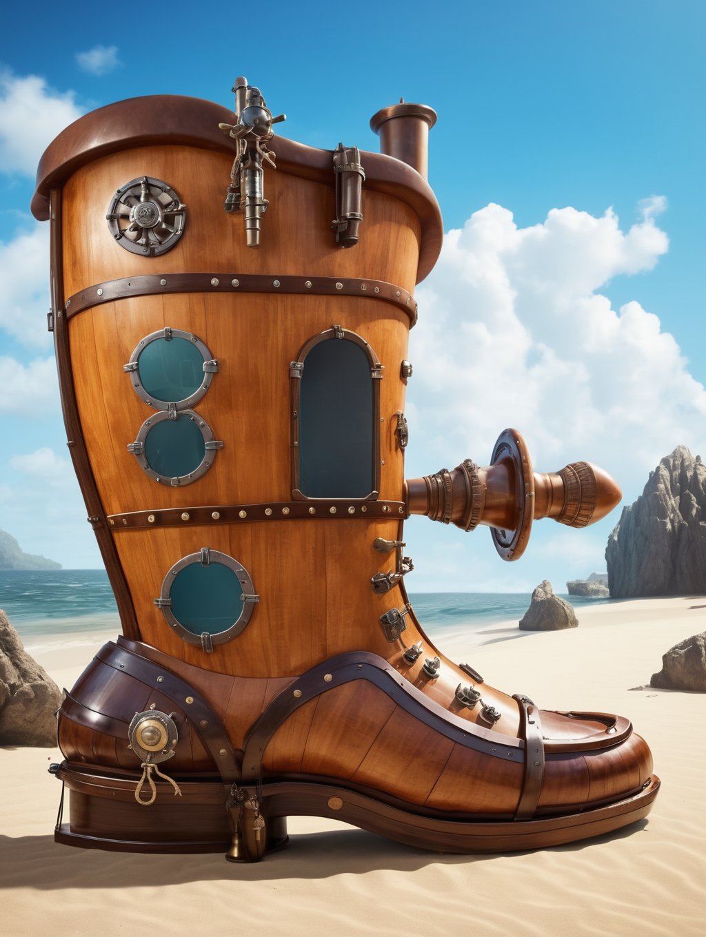 Premium Free ai Images | giants boot modified into wooden submarine ...