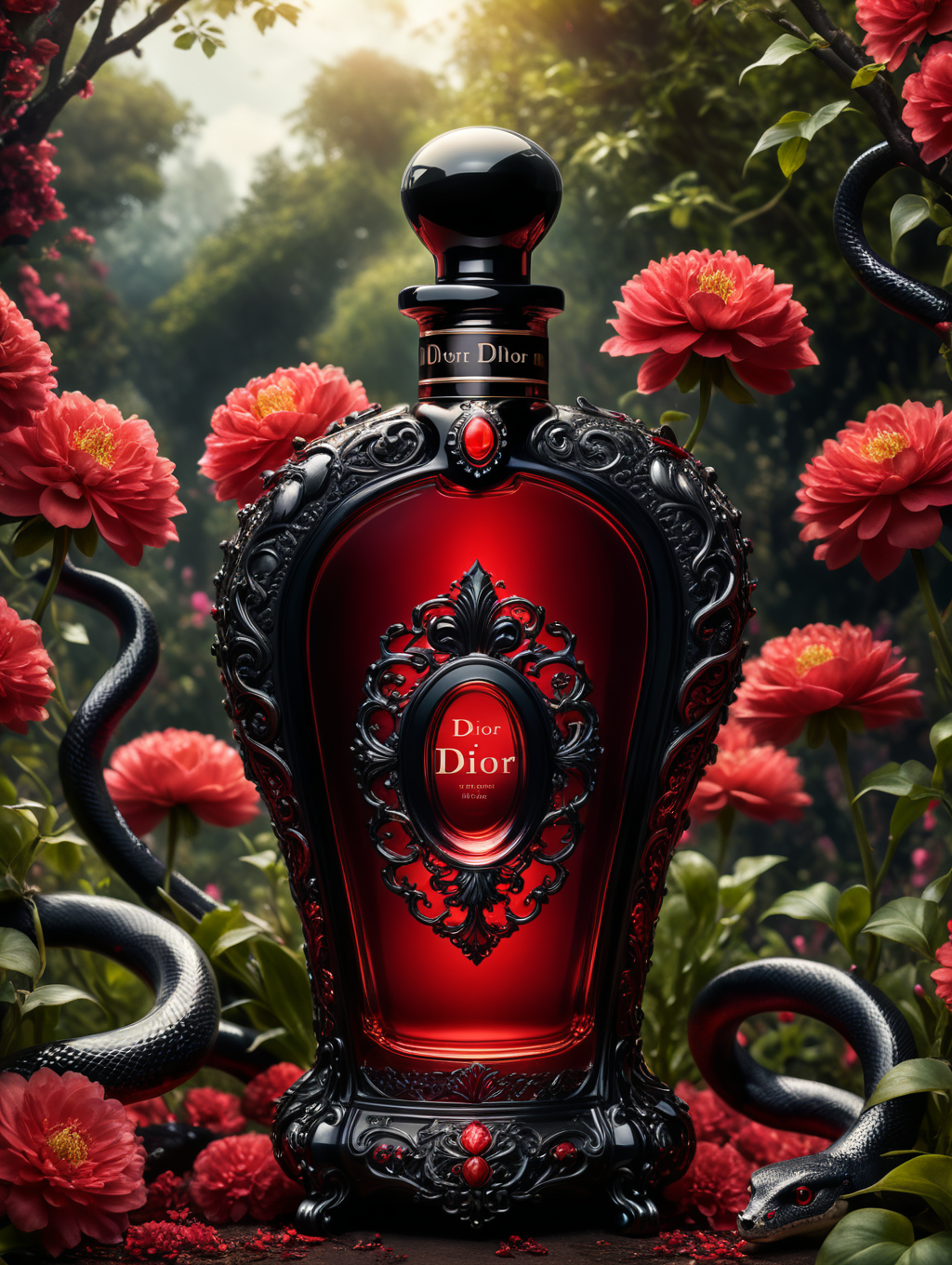 Premium Free ai Images | professional luxury dior perfume stand in red ...